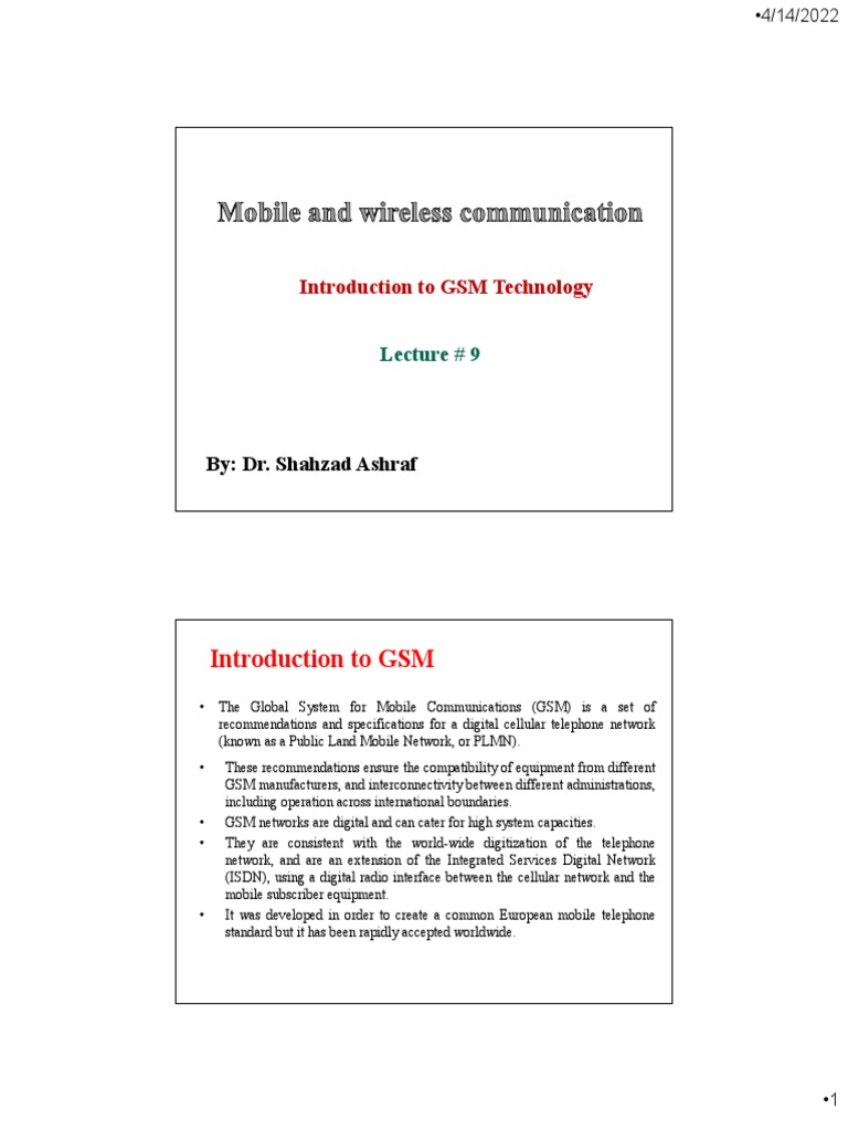 Lecture 09-Introduction To GSM Technology | PDF | Gsm | Cellular Network