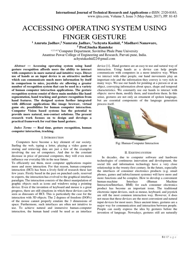 Accessing Operating System Using Finger Gesture | PDF