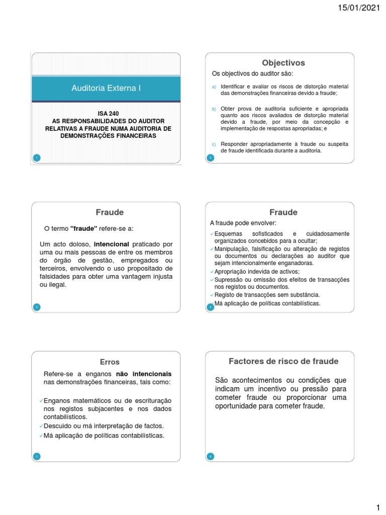 Aula 03 - ISA 240 | PDF | Contabilidade | Risco
