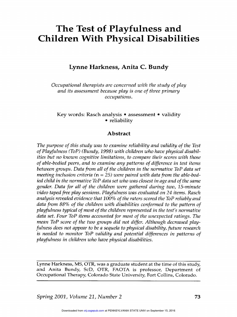 The Test of Playfulness and Children With Physical Disabilities | PDF ...