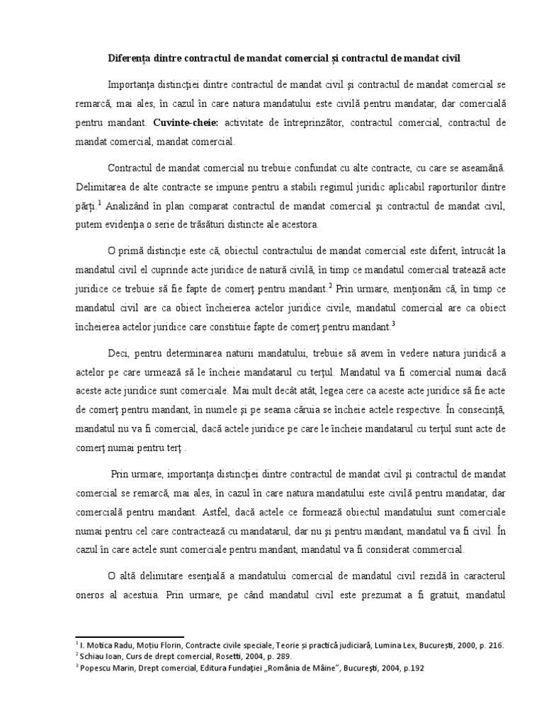 Diferența Dintre Contractul Internațional de Mandat Comercial Și ...