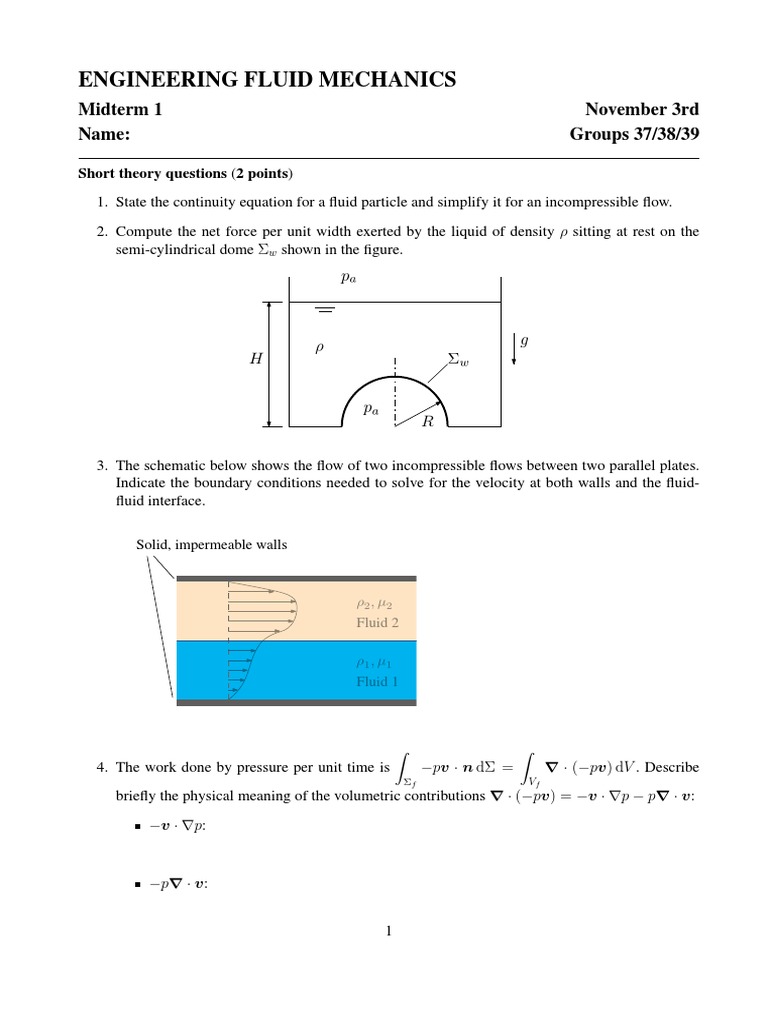 Parcial Mecánica de Fluidos | PDF | Fluid Dynamics | Pressure