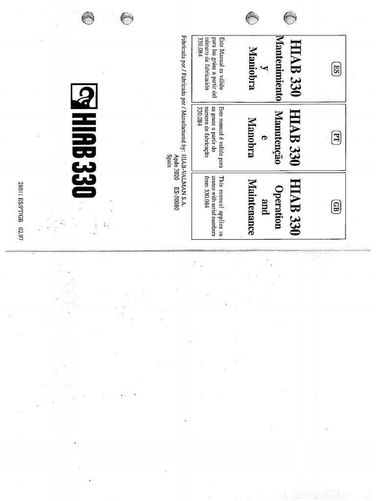 Manual Grua Hiab 330 | PDF