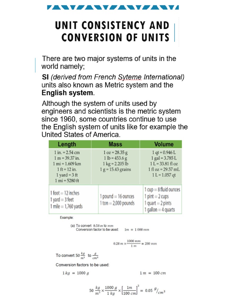 Unit Consistency and Conversion of Units | PDF