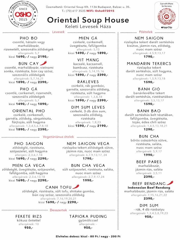 OSHO Balzac Menu HU 2022.01.31 | PDF