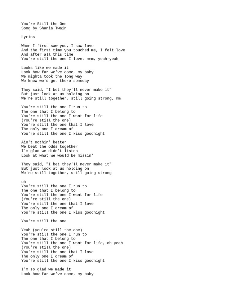 You're Still The One - Lyrics - Song by Shania Twain | PDF