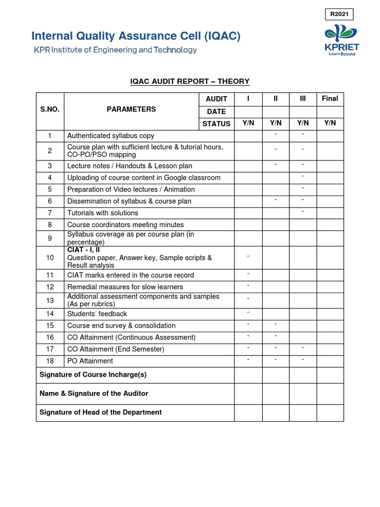 IQAC AUDIT Form - 2021 22.06.22 | PDF