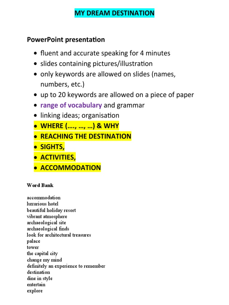 PowerPoint Presentation MY DREAM DESTINATION 2 | PDF | Resort