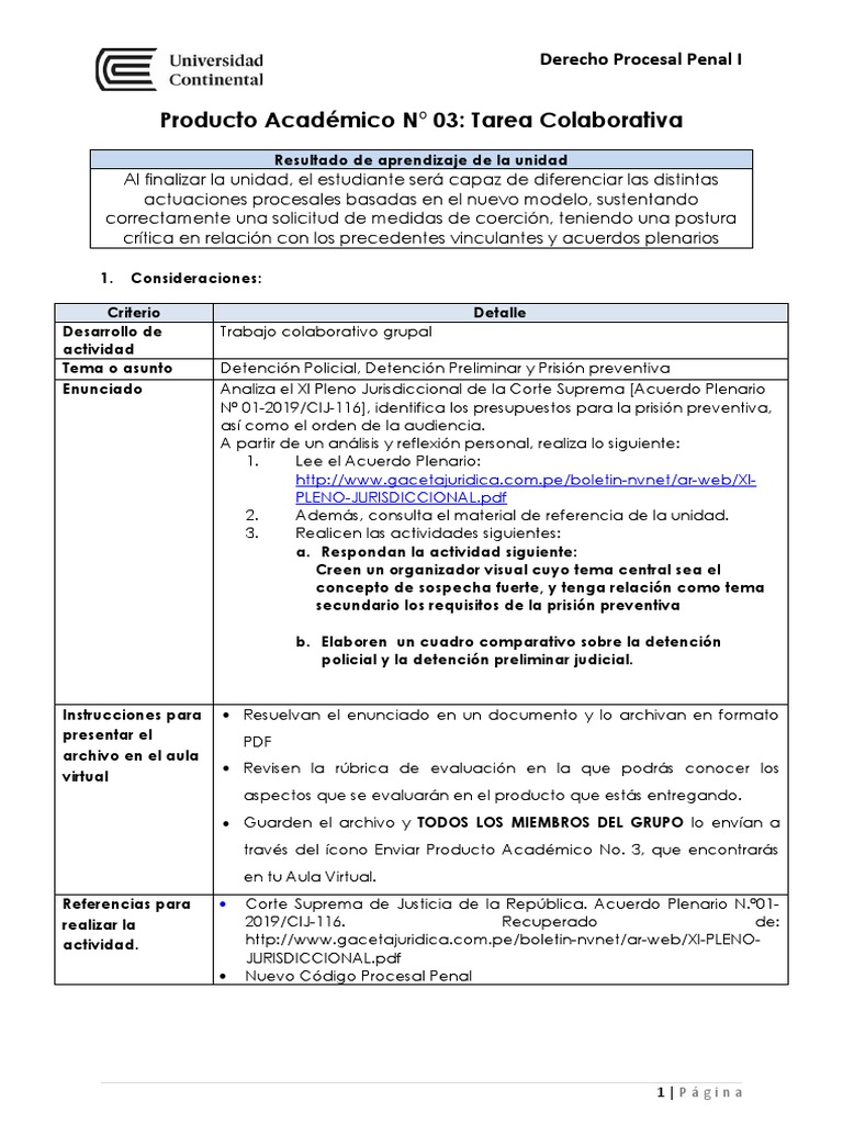 Pa3 - Tarea Colaborativa - 2022 20b Derecho Procesal Penal I | PDF