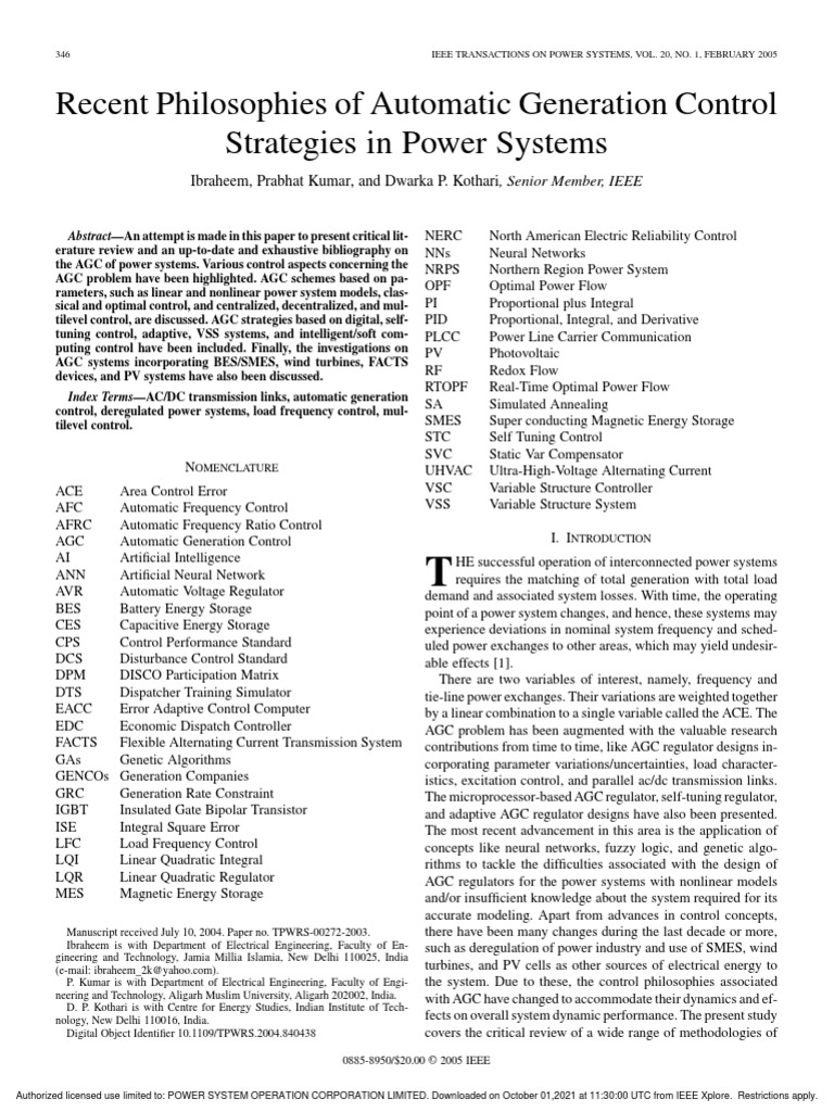 Recent Philosophies of Automatic Generation Control Strategies in Power Systems | Download Free ...
