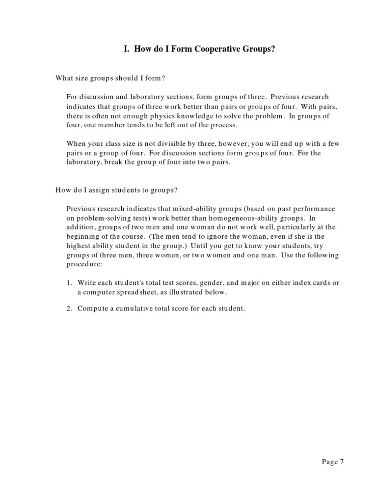 I. How Do I Form Cooperative Groups? | PDF | Evaluation | Cognition