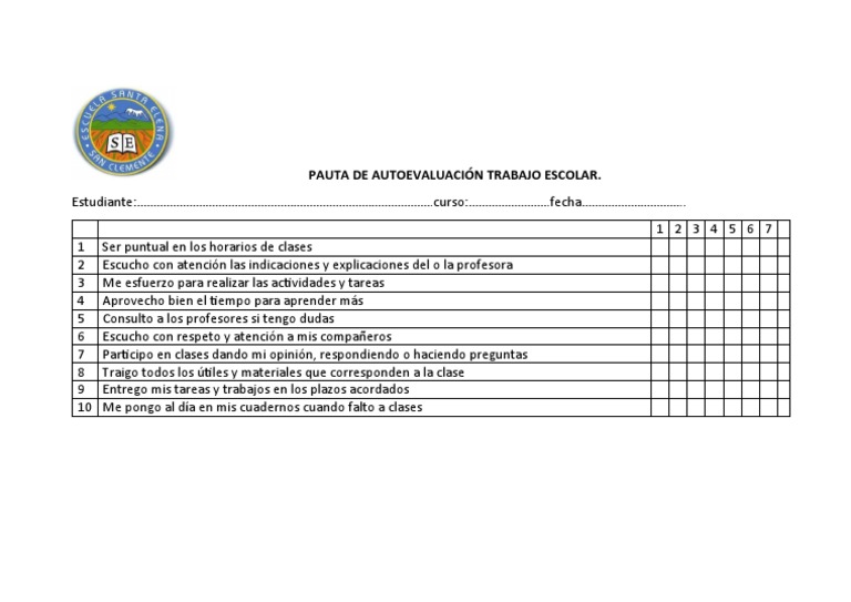 Pauta de Autoevaluación Trabajo Escolar | PDF