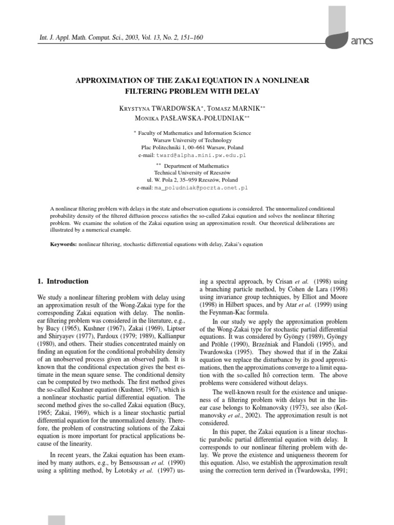 Approximation Of The Zakai Equation In A Nonlinear Filtering Problem