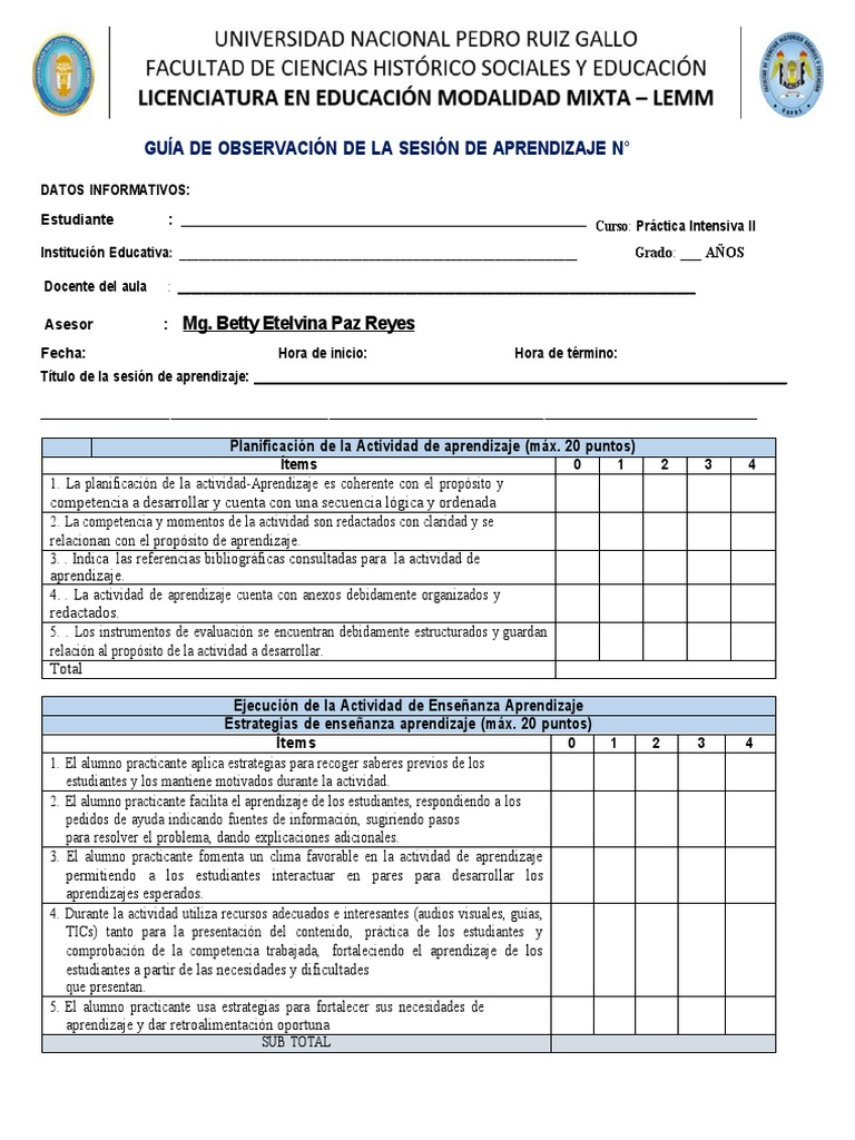Ficha de Evaluación de Sesión de Aprendizaje | PDF | Evaluación | Aprendizaje