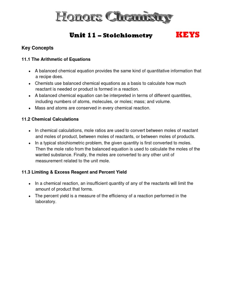 U14 HW Keys | Download Free PDF | Stoichiometry | Mole (Unit)