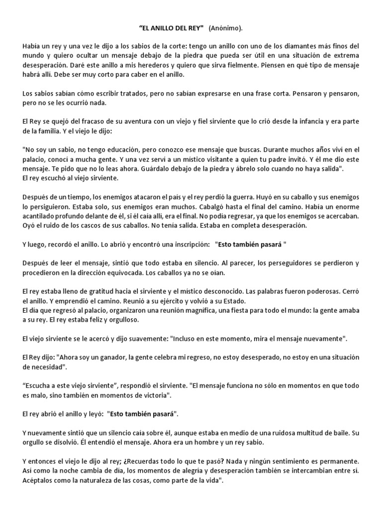 Cuento. El Anillo Del Rey | PDF