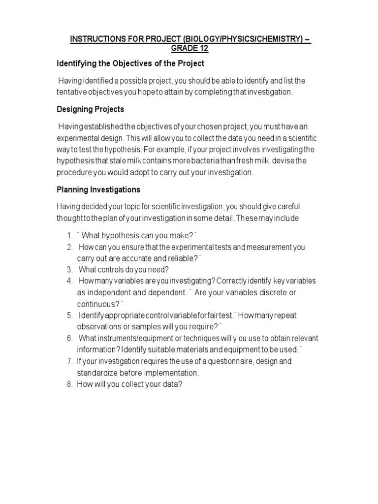 Project Instructions 2022-23 | PDF | Experiment | Data
