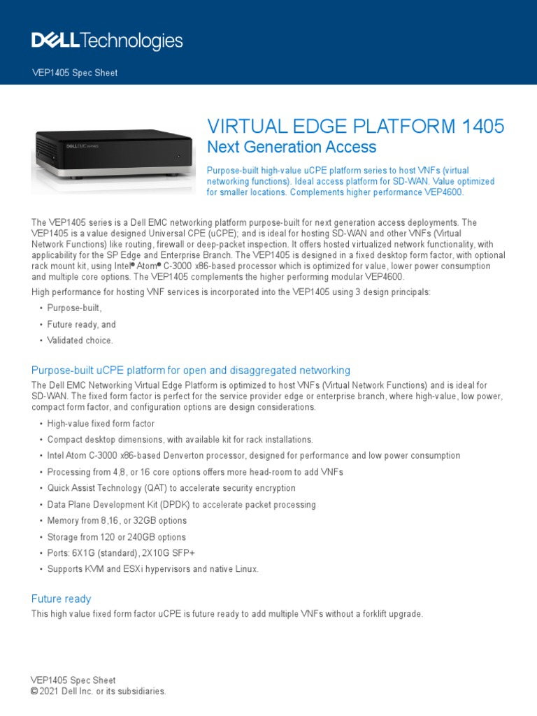 Dell Emc Networking Specsheet Vep1405 | PDF | Solid State Drive | Usb