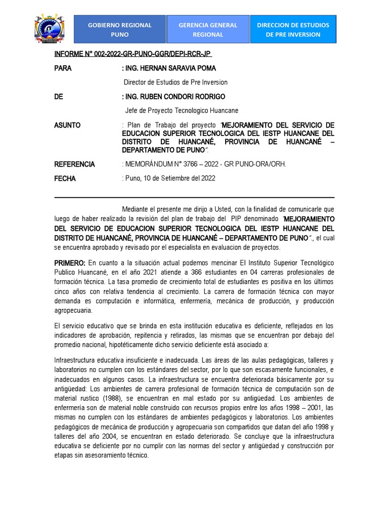 Informes Depi. 1 Plan | PDF