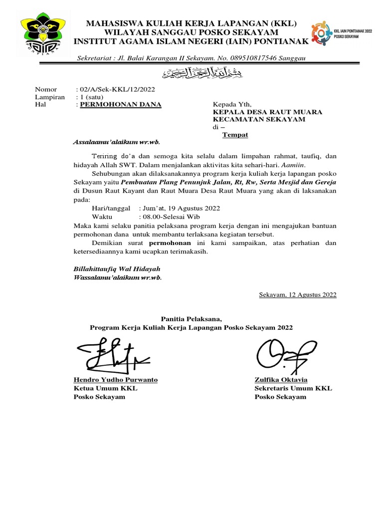 Surat Permohonan Dana KKL | PDF