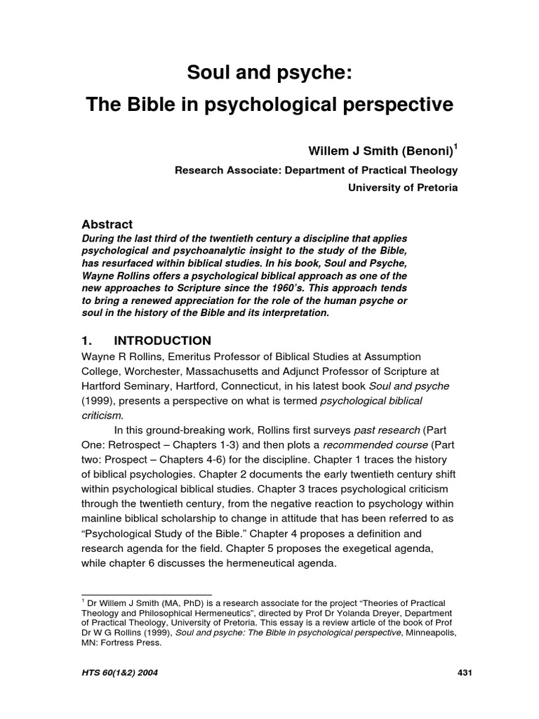 Soul and Psyche: The Bible in Psychological Perspective | PDF