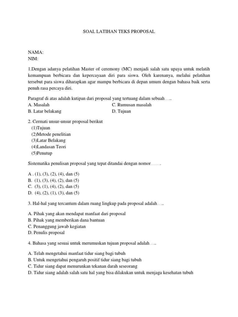Soal Latihan Teks Proposal | PDF