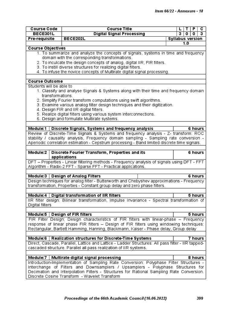 Bece301l Digital-Signal-Processing TH 1.0 71 Bece301l 66 Acp | PDF | Digital Signal Processing ...