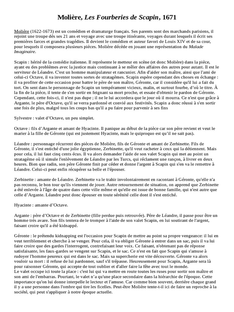 Résumé des Fourberies de Scapin | PDF | Jeunes adultes | Classiques