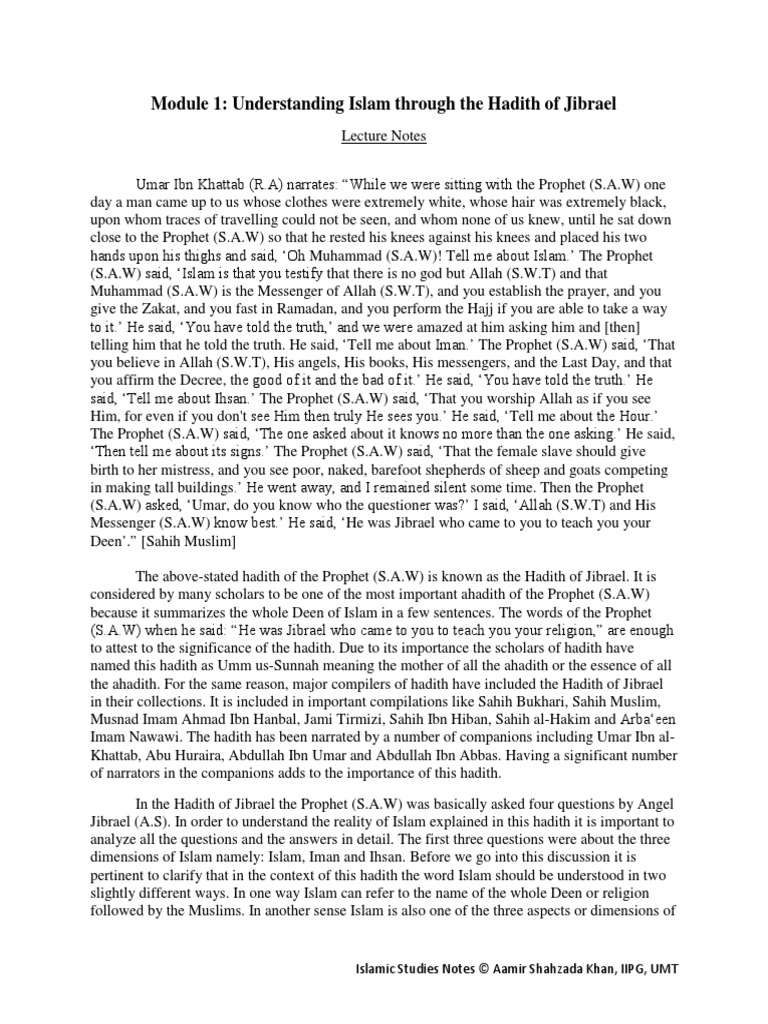 Lecture Notes Module 1 (Hadith e Jibraeel) | PDF | Hadith | Muhammad Lecture Notes Module 1 (Hadith e Jibraeel) | PDF | Hadith | Muhammad