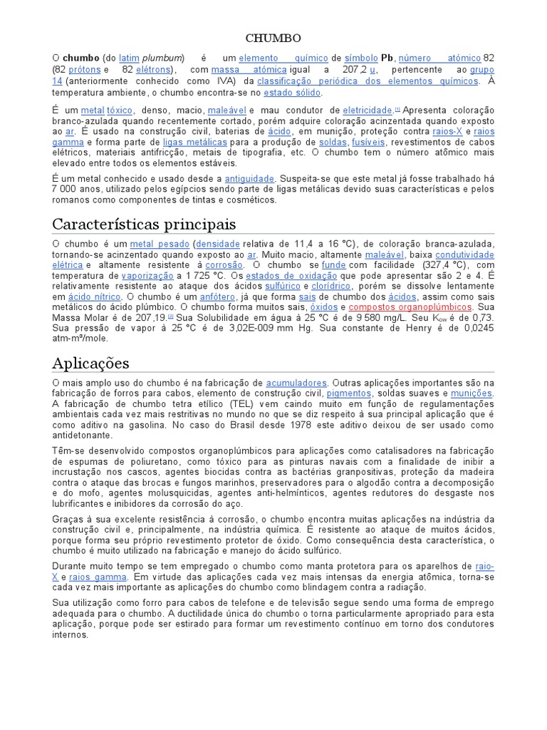 As propriedades, usos e aplicações do chumbo | PDF | Zinco | Chumbo