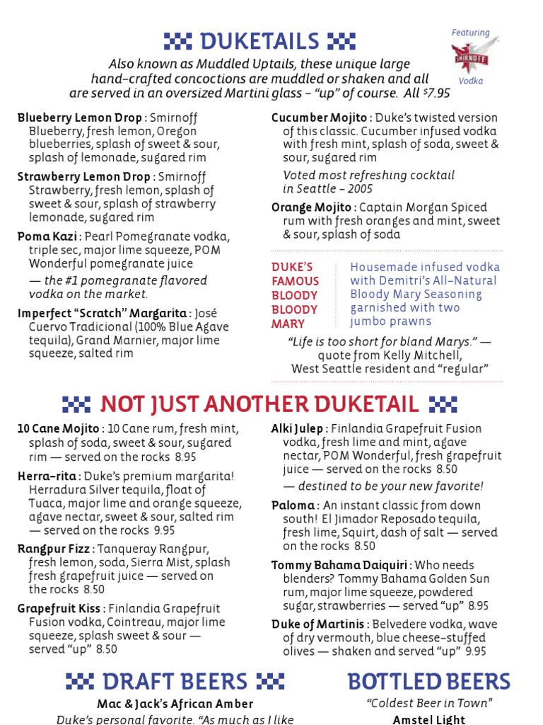 Dukes Beverage Menu | PDF | Aroma Of Wine | Wine