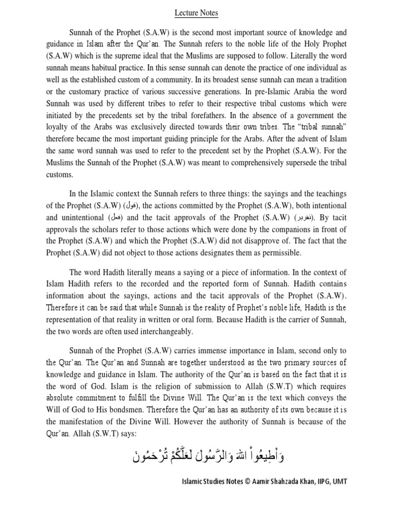 Lecture Notes Module 4 (Sunnah and Hadith) | PDF | Hadith | Muhammad