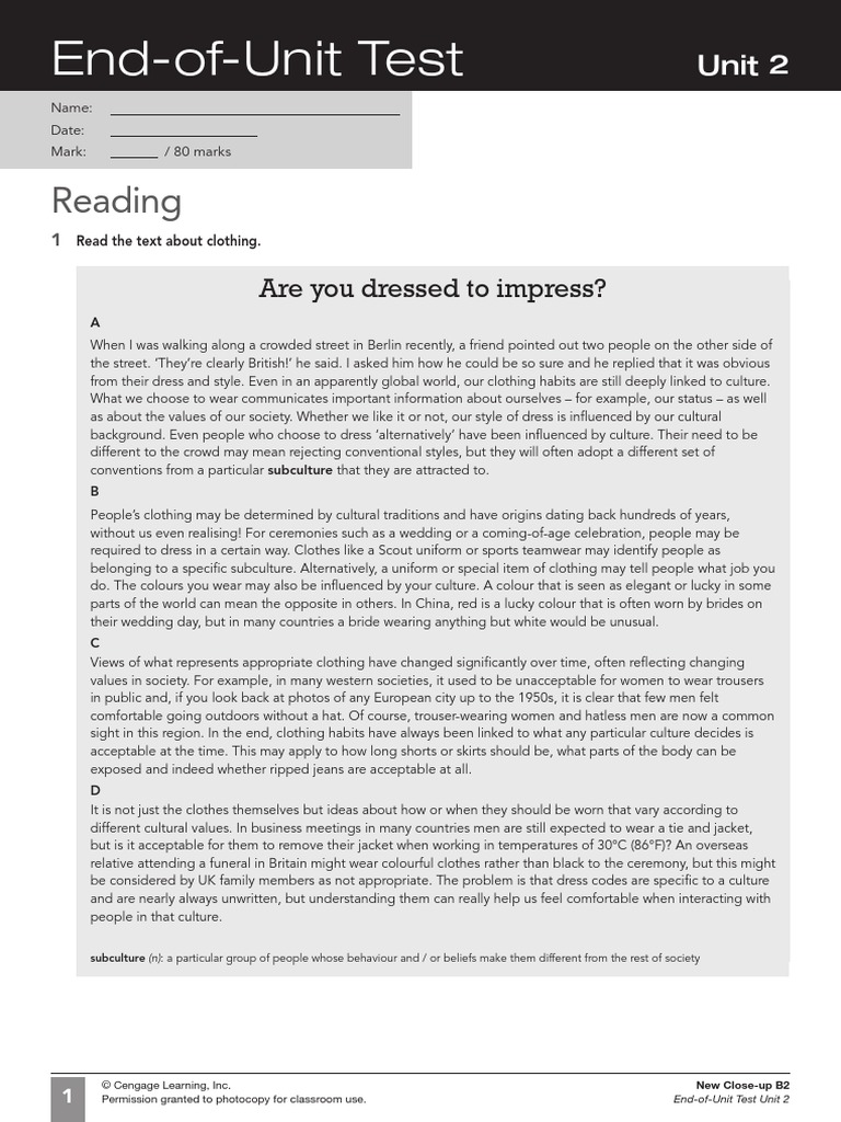 b2 End-Of-unit Test Unit 2 | PDF | Clothing | Fashion