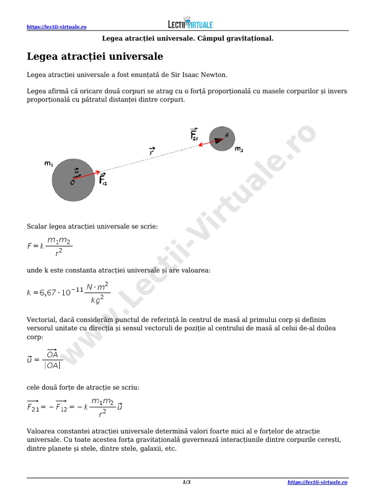 Legea Atractiei Gravitationale Campul Gravitational Terestru | PDF