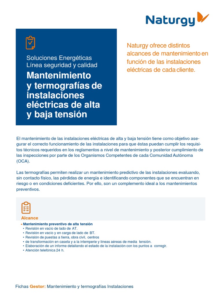 2019 Ficha Mantenimiento y Termografias de Instalaciones Electricas Alta y Baja Tension | PDF ...