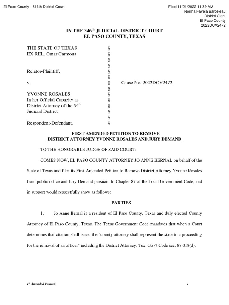 Petition to Remove El Paso DA Rosales | PDF | Law
