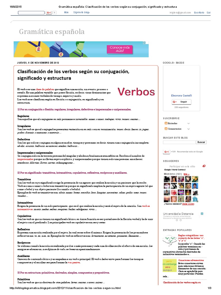 Verbos Clasificacion PDF | PDF | Verbo | Palabra