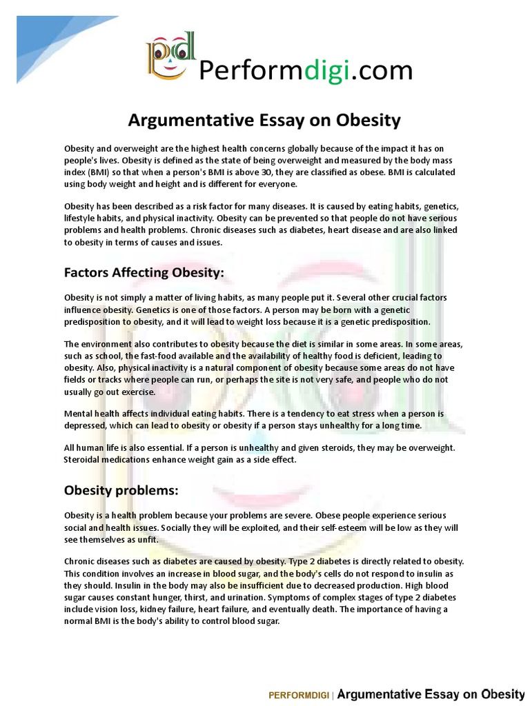 Argumentative Essay On Obesity PDF | PDF | Obesity | Body Mass Index