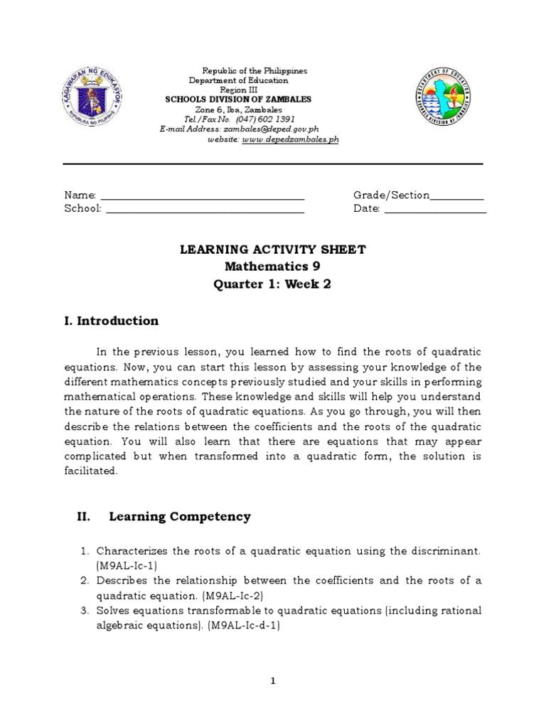 G9 MATH W2module | PDF