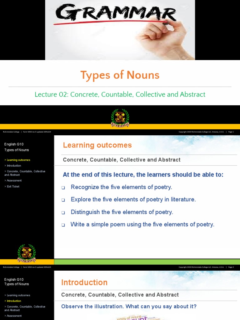 LP02 Types of Nouns ENG G10 Richmindale - Rev0 | PDF | Noun | Grammar