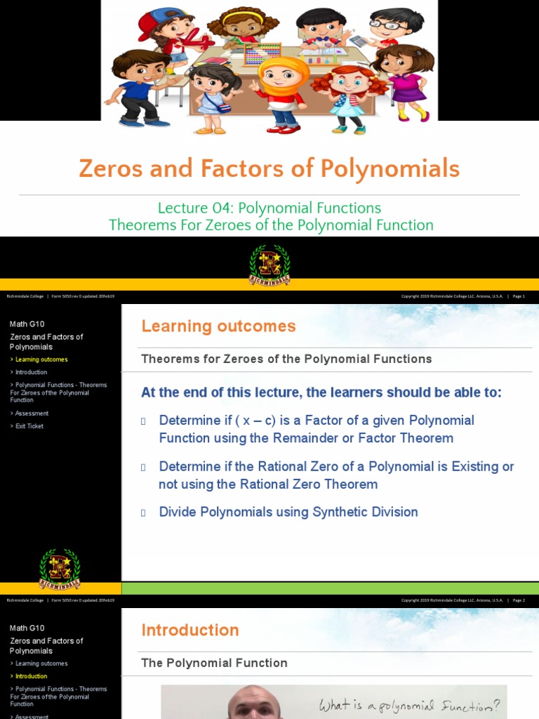 Lp04 Polynomial Function Remain Factor And Rational Zero Theorem Mat