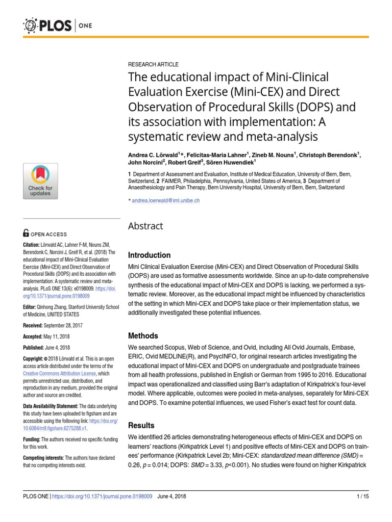 Mini-CEX y DOPS | Download Free PDF | Systematic Review | Meta Analysis