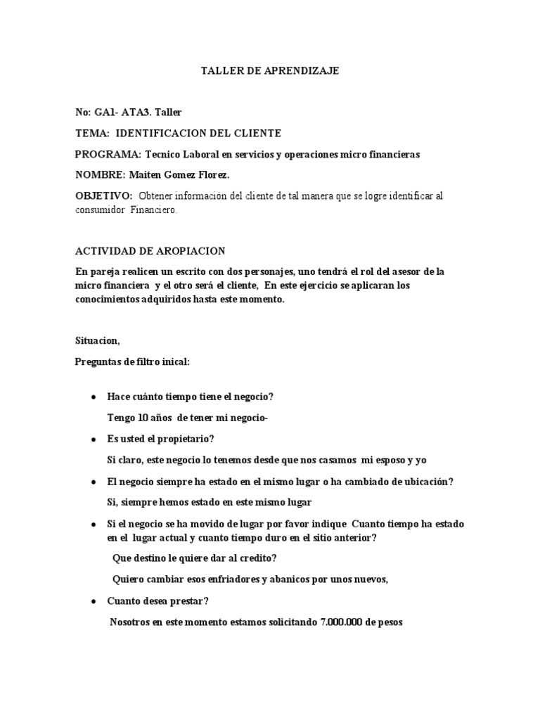 Identificacion Del Cliente Ata 3 Ev 3 | PDF