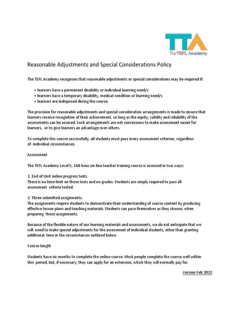 Unit 0 - Prioritize - Reasonable Adjustments and Special Considerations ...