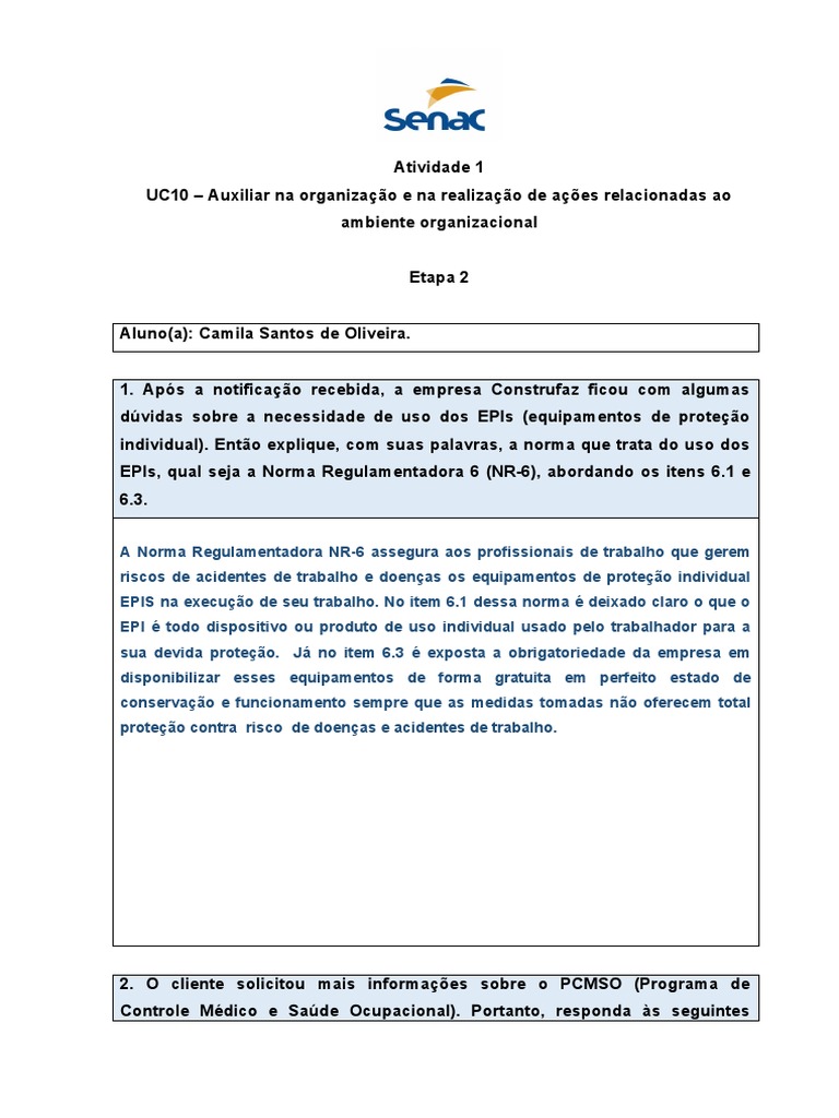 Atividade1 - Questionário Corrigido Camila Santos | PDF