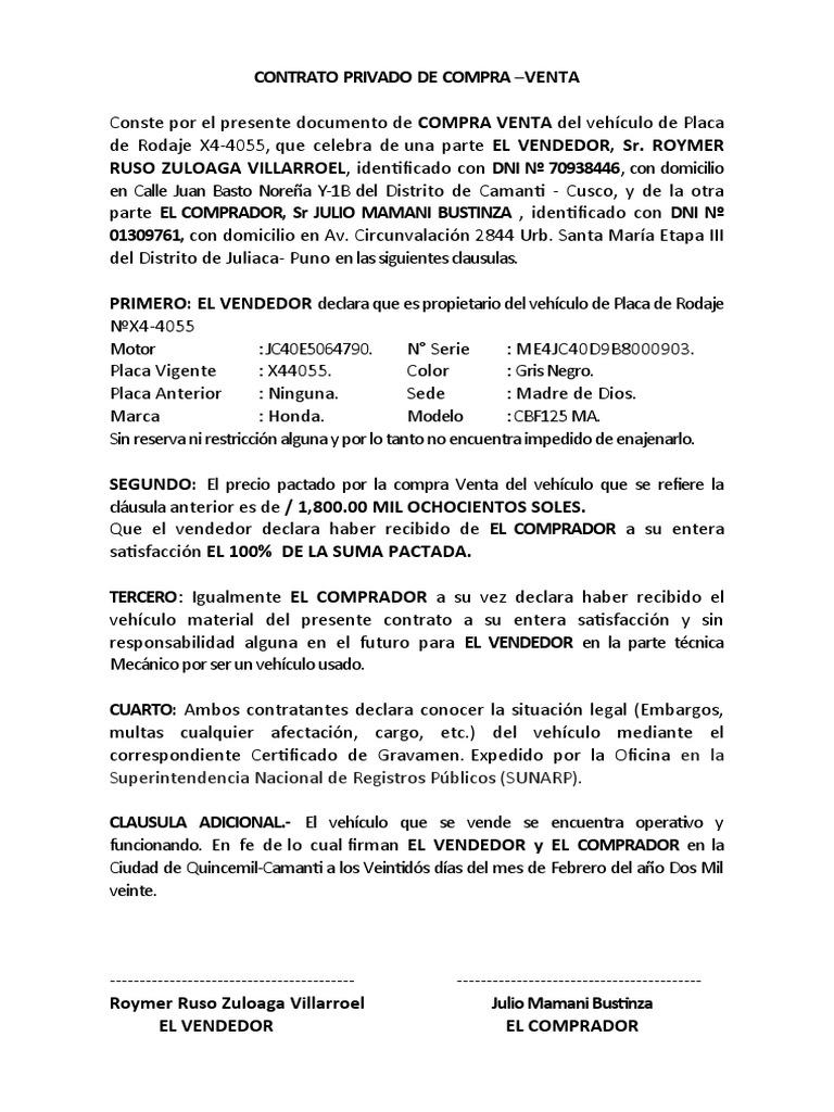 Contrato de Compra y Venta | PDF