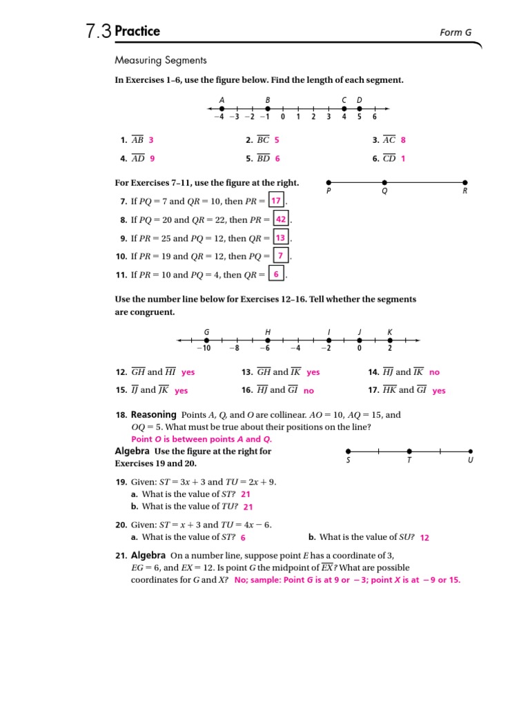 M1 - 7.3 Practice Key | PDF | Elementary Geometry | Elementary Mathematics
