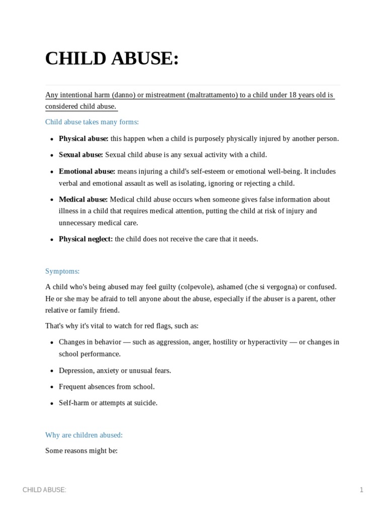 Understanding Child Abuse Types and Symptoms | PDF