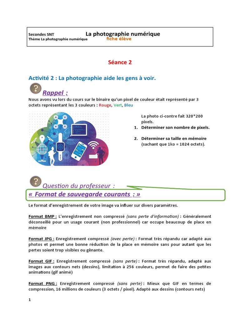 Activité 2 - La Photographie Numerique - Eleve | PDF