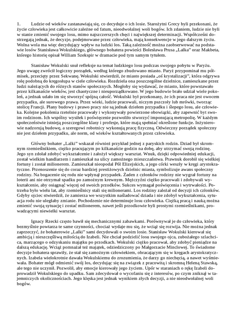 Rozprawka Lalka | PDF